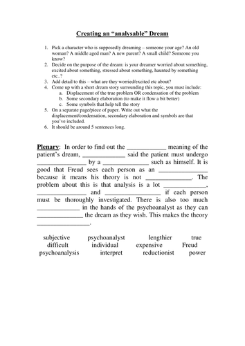 GCSE PSYCHOLOGY DREAMING | Teaching Resources