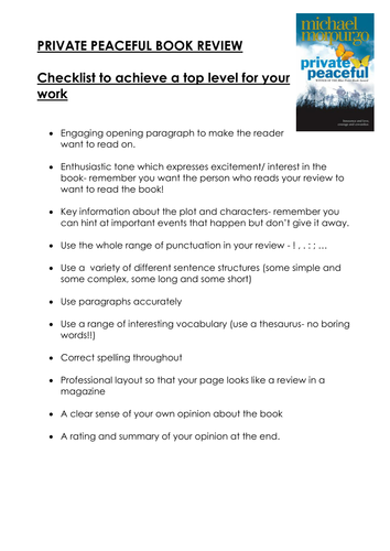 Private Peaceful | Teaching Resources