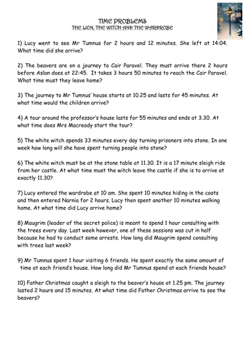 KS2 Time Word Problems - Narnia themed | Teaching Resources KS2 Time Word Problems - Narnia themed | Teaching Resources