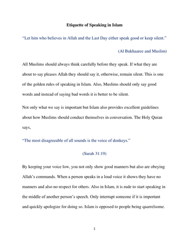 Etiquette of speaking in Islam | Teaching Resources