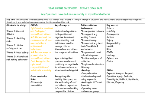 Year 8 Pshe Scheme Of Work On Safety By Chelle121 Teaching Resources