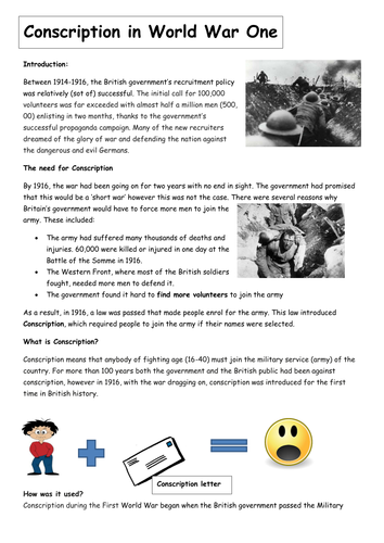 Conscription in World War One lesson | Teaching Resources