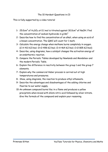 The 10 Hardest Questions in C3. AQA GCSE Chemistry Revision by ...