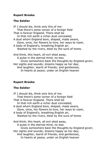 War Propaganda/ Rupert Brooke/ War Poetry: full Ofsted lesson with plan ...