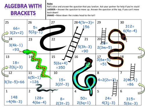 GCSE Maths Snakes & Ladders Algebra Mega Pack. 5 Games with increasing ...