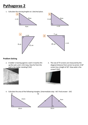 Pythagoras Finding the shorter Side by fintansgirl - Teaching Resources ...