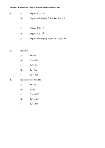 Maths KS3 & KS4 Algebra Expanding & factorising simple brackets through ...