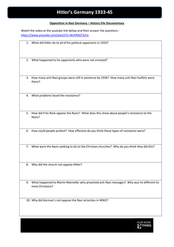 Opposition in Nazi Germany - flippedlearning History File video link ...