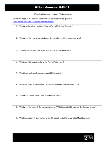 Life in Nazi Germany - flippedlearning WS and Youtube Video Link ...
