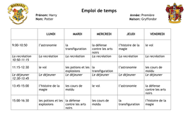 Telling the Time: Harry Potter's timetable | Teaching Resources