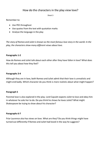 Romeo and Juliet: How is Love Presented? | Teaching Resources