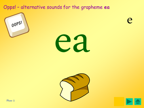 Phase 5 alternative pronunciation of 'ea' [e sound, as in head], Table ...