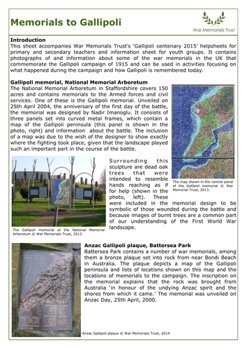 Gallipoli centenary helpsheet - secondary | Teaching Resources