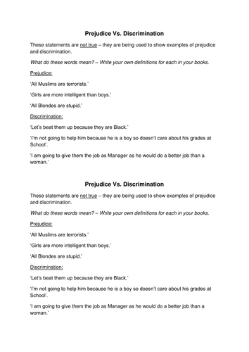 Prejudice and Discrimination Resources | Teaching Resources
