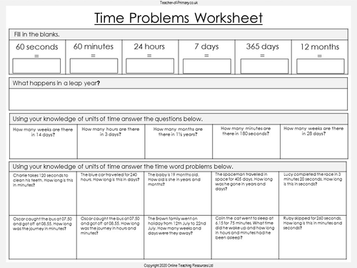 Time Problems - Year 4 | Teaching Resources