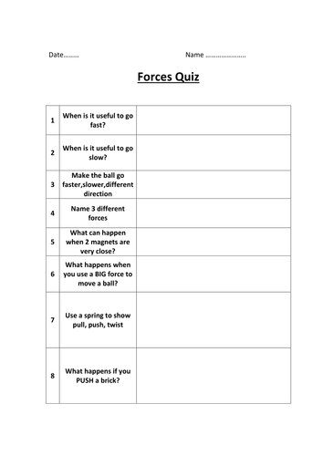 Forces quiz | Teaching Resources