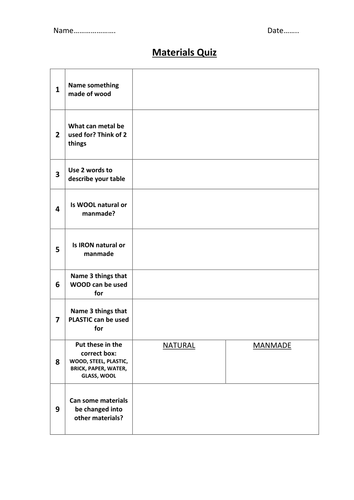 Materials quiz | Teaching Resources