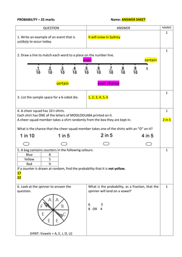 Year 8 Probability Paper | Teaching Resources