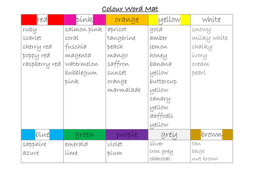 Colour words - word mat | Teaching Resources