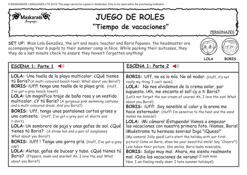 SPANISH-ROLE-PLAY: Tiempo de vacaciones/ Holiday time | Teaching Resources
