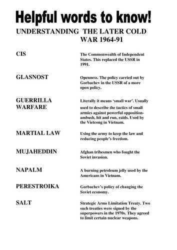 Key Word sheets for Modern World History GCSE | Teaching Resources