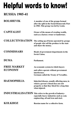 Key Word sheets for Modern World History GCSE | Teaching Resources