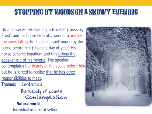 STOPPING BY WOODS ON A SNOWY EVENING by alexgraham - Teaching Resources ...