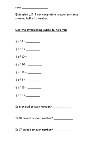 Y1 Maths - Finding Half | Teaching Resources