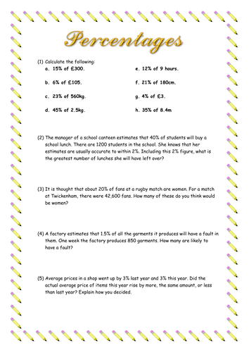 Calculating Percentages of Amounts Homework (Grade E-D). | Teaching ...