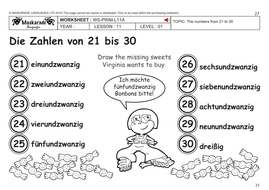 GERMAN KS2 Level 1: Numbers 21 to 30 | Teaching Resources
