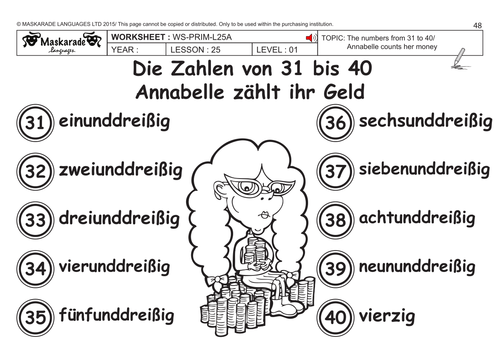 GERMAN KS2 Level 1: Numbers 31 to 40 | Teaching Resources