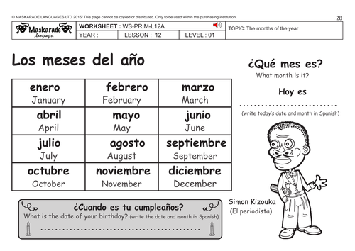 SPANISH KS2 Level 1: Months of the year/ Happy birthday Lulu ...