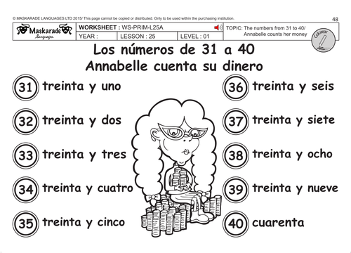 SPANISH KS2 Level 1: Numbers 31 to 40 | Teaching Resources