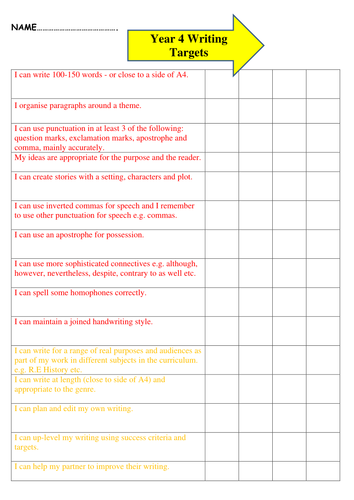 Literacy New Curriculum Writing Targets | Teaching Resources