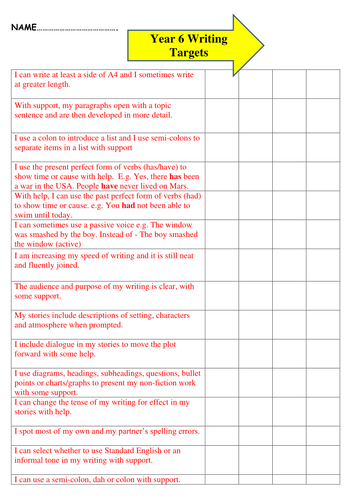 Literacy New Curriculum Writing Targets by haslucksgreen - Teaching ...