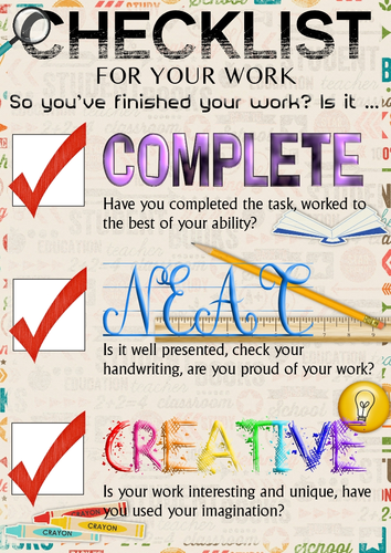 Checklist for completing work | Teaching Resources