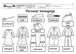 ENGLISH KS2 Level 2: Personal belongings | Teaching Resources