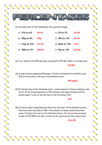 Percentage Increases and Decreases Homework - (Grades D-C). | Teaching ...