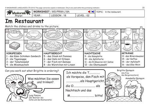 GERMAN KS2 Level 2: At the Restaurant | Teaching Resources