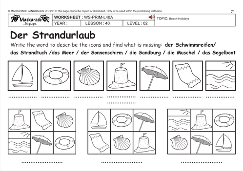 GERMAN KS2 Level 2: Beach holidays | Teaching Resources