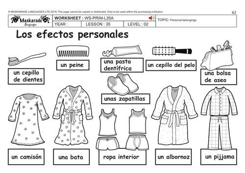 SPANISH KS2 Level 2: Personal belongings | Teaching Resources