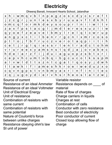 Electricity - Resistance & Power Word Search | Teaching Resources