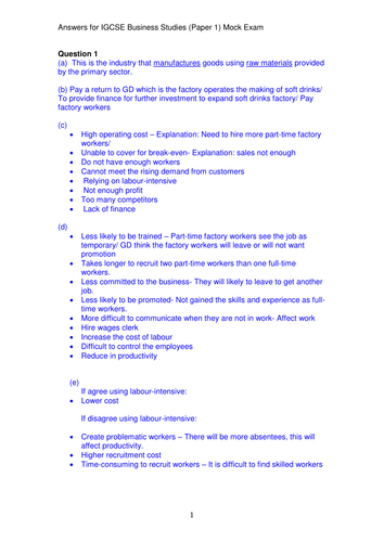 IGCSE Business Studies (Paper 1) Mock Exam | Teaching Resources