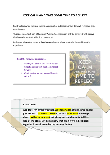 Personal Reflective Writing | Teaching Resources