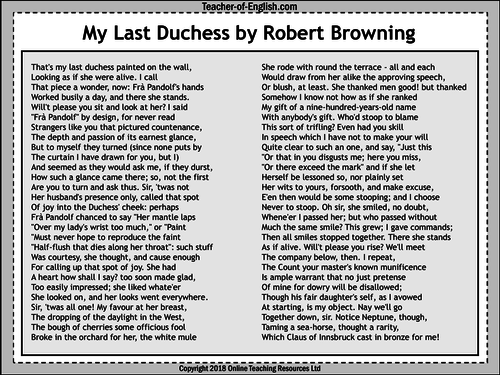 My Last Duchess - 40 slide PowerPoint and 7 worksheets | Teaching Resources