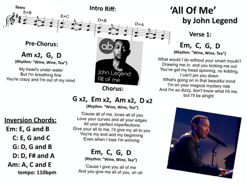 'All Of Me' by John Legend Worksheet | Teaching Resources