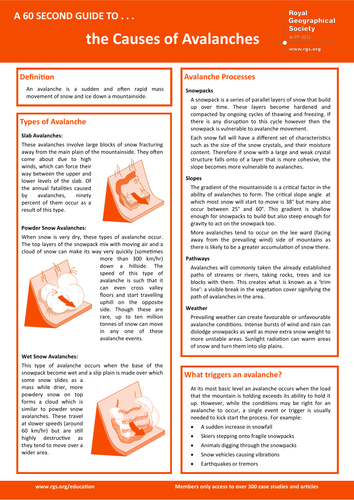 60 Second Guide - Causes of Avalanches | Teaching Resources