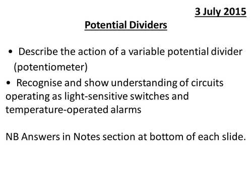 Potential Divider and Potentiometers | Teaching Resources