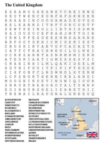 The United Kingdom Word Search | Teaching Resources
