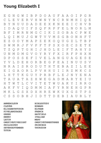 Young Elizabeth I Word Search | Teaching Resources